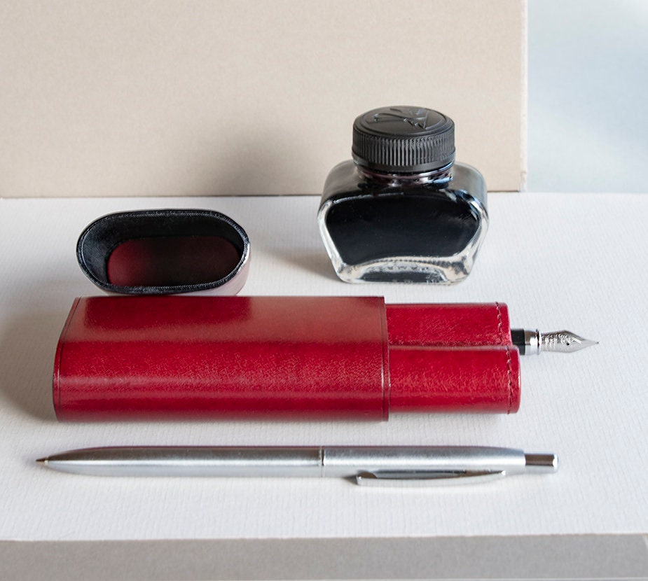 Fountain Pen Case, Burgundy Leather Pen Case, Fountain Pen Case With ...