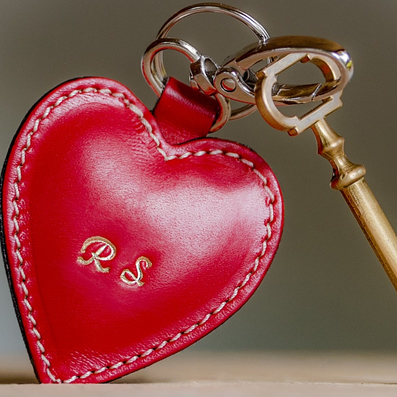 Personalized Leather Keychain Heart Monogram Keychain | Etsy