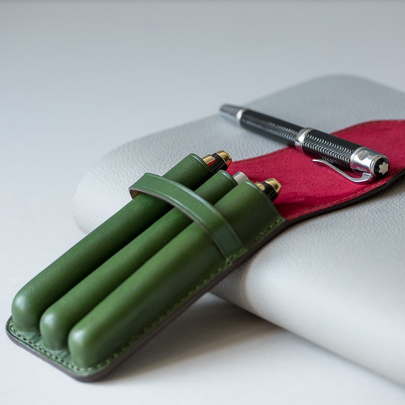Pen Case Pouch 3 Divider for Women, Fountain Pen Case Leather 3 Slots ...