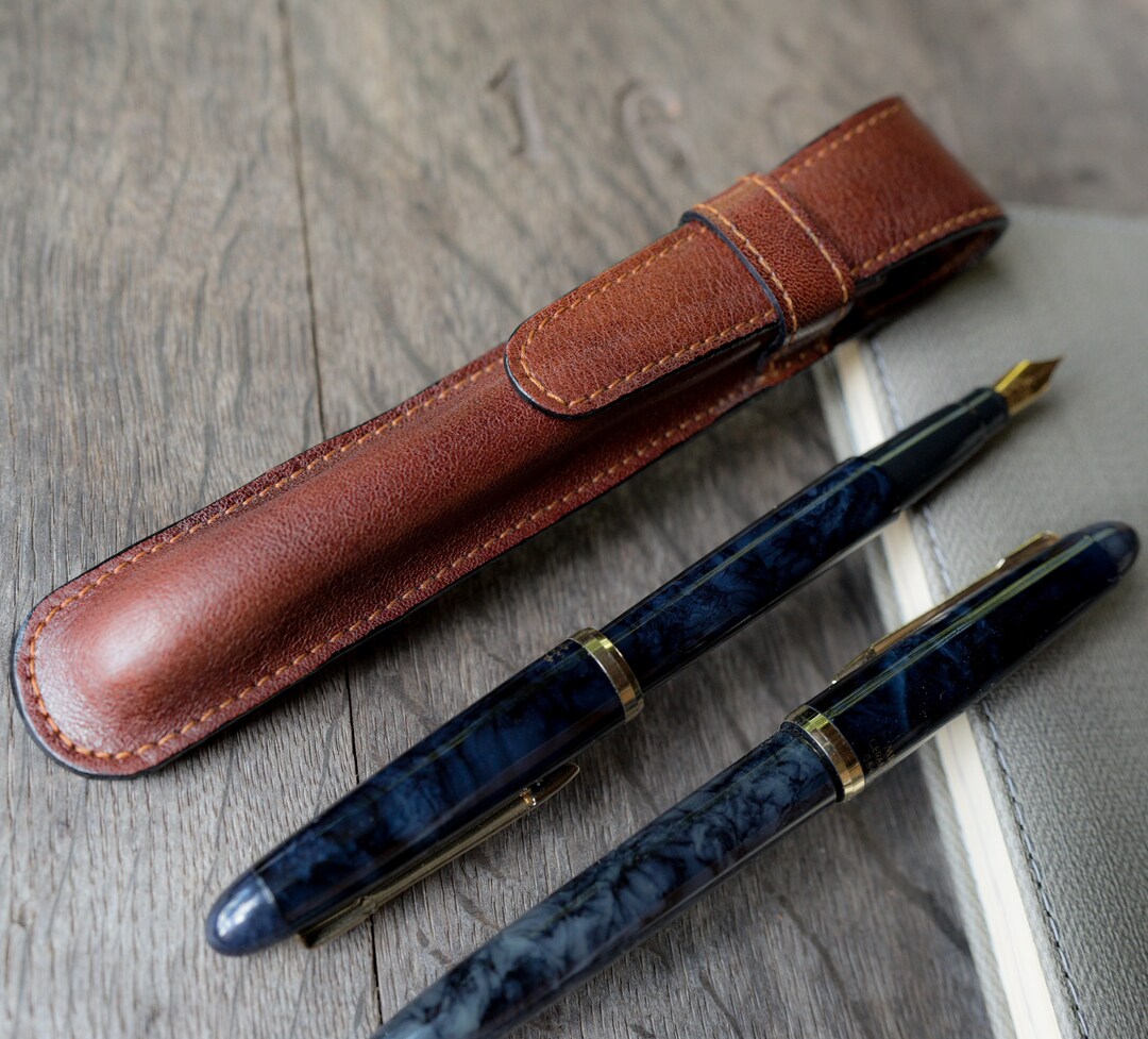 Chestnut Leather Pen Case, Personalized Fountain Pen Case, Hand ...