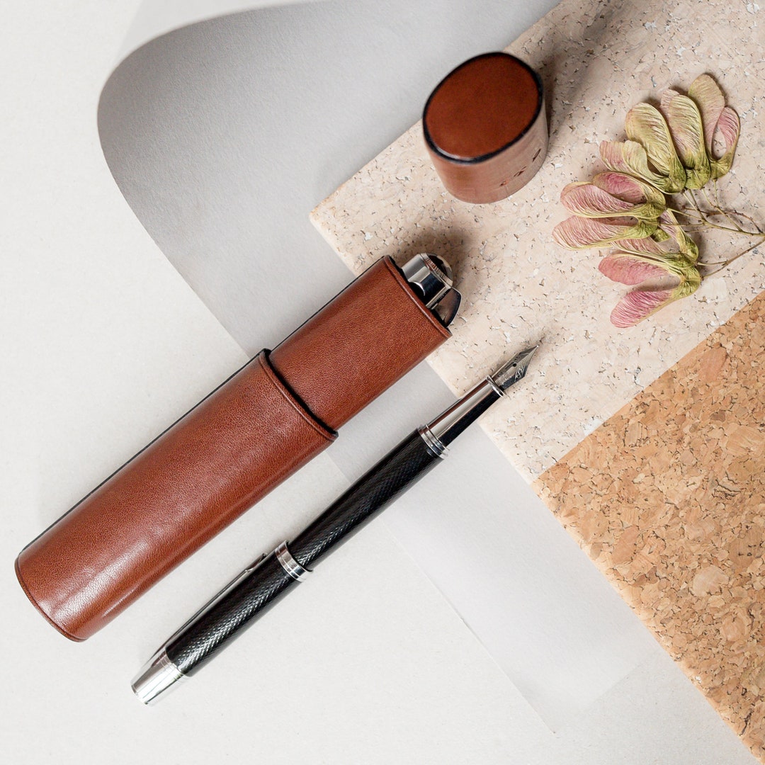 Leather Pen Case Gift for Him Fountain Pen Case Gift for Men Pen Holder ...