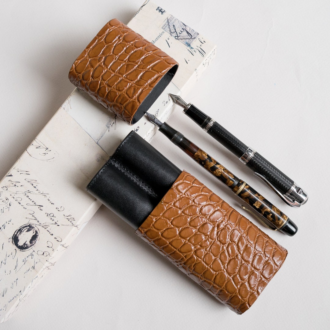 Crocodile Leather Pen Case, Large Two Pen Case, Etui 2 Slots, Double ...
