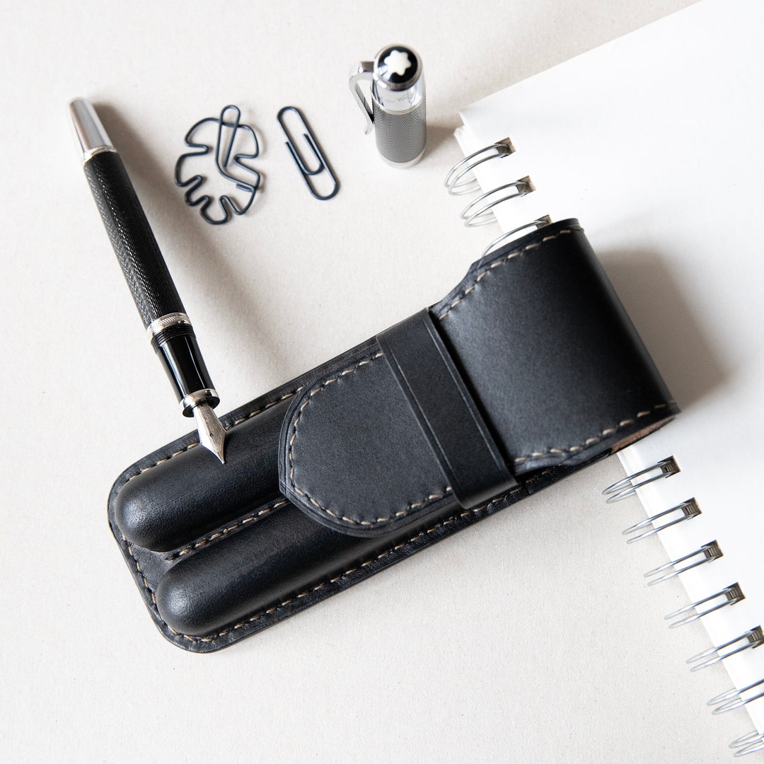 Durable 2 Pen Case Leather, Black Fountain Pen Case for Him, Engraved ...