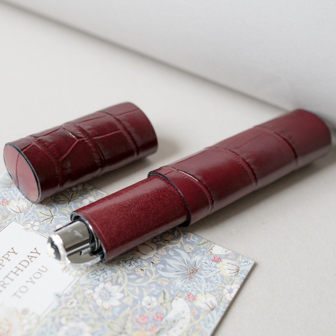 Pen Case Cherry Leather Fountain Pen Case Crocodile Leather - Etsy