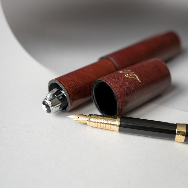 Pen Case Leather Fountain Pouch Holder Personalized Gift for Him, Brown ...