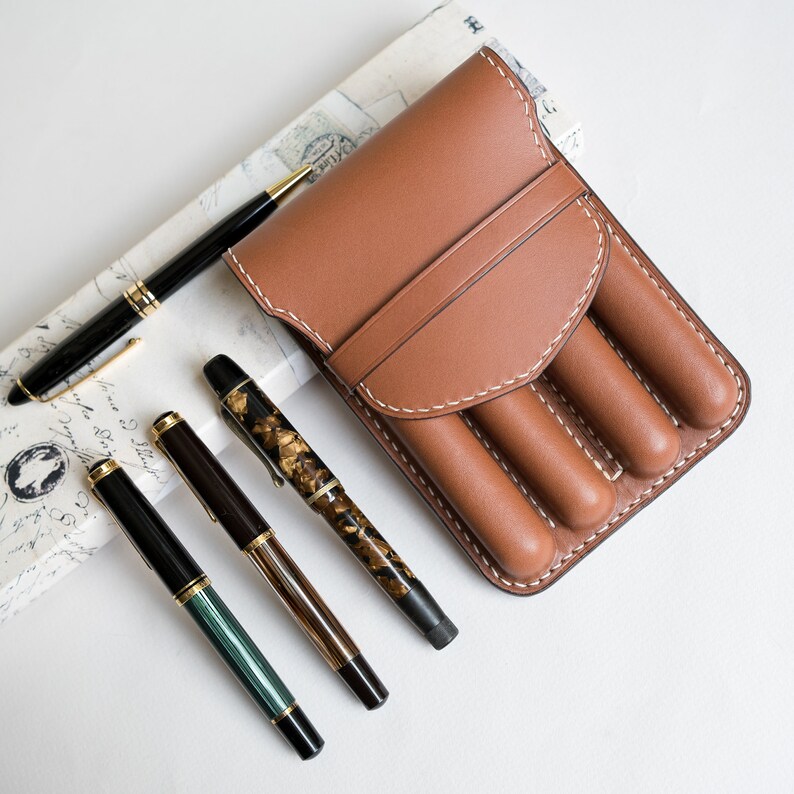 Luxury Leather Pen Case, 4 Slot Fountain Pen Case, Custom Pencil Case ...