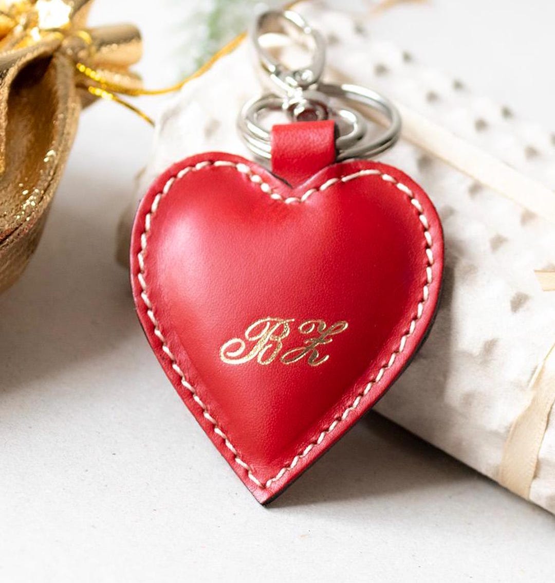 Leather Heart Keychain, Personalized Heart, Engraved Heart Key Chain ...