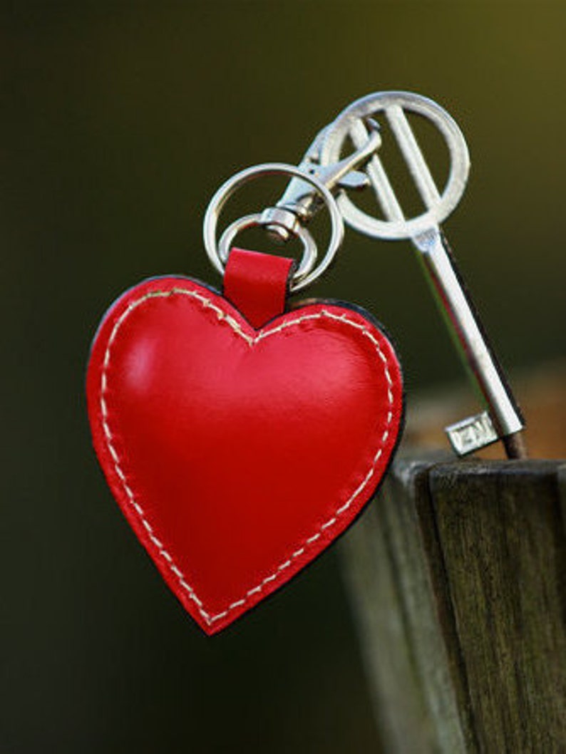 Leather Heart Keychain Personalized Keyring Monogrammed | Etsy