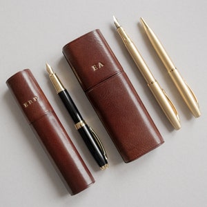 Set of 2 Leather Pen Case Personalized, Fountain Pen Case, Pen Holder 3 ...