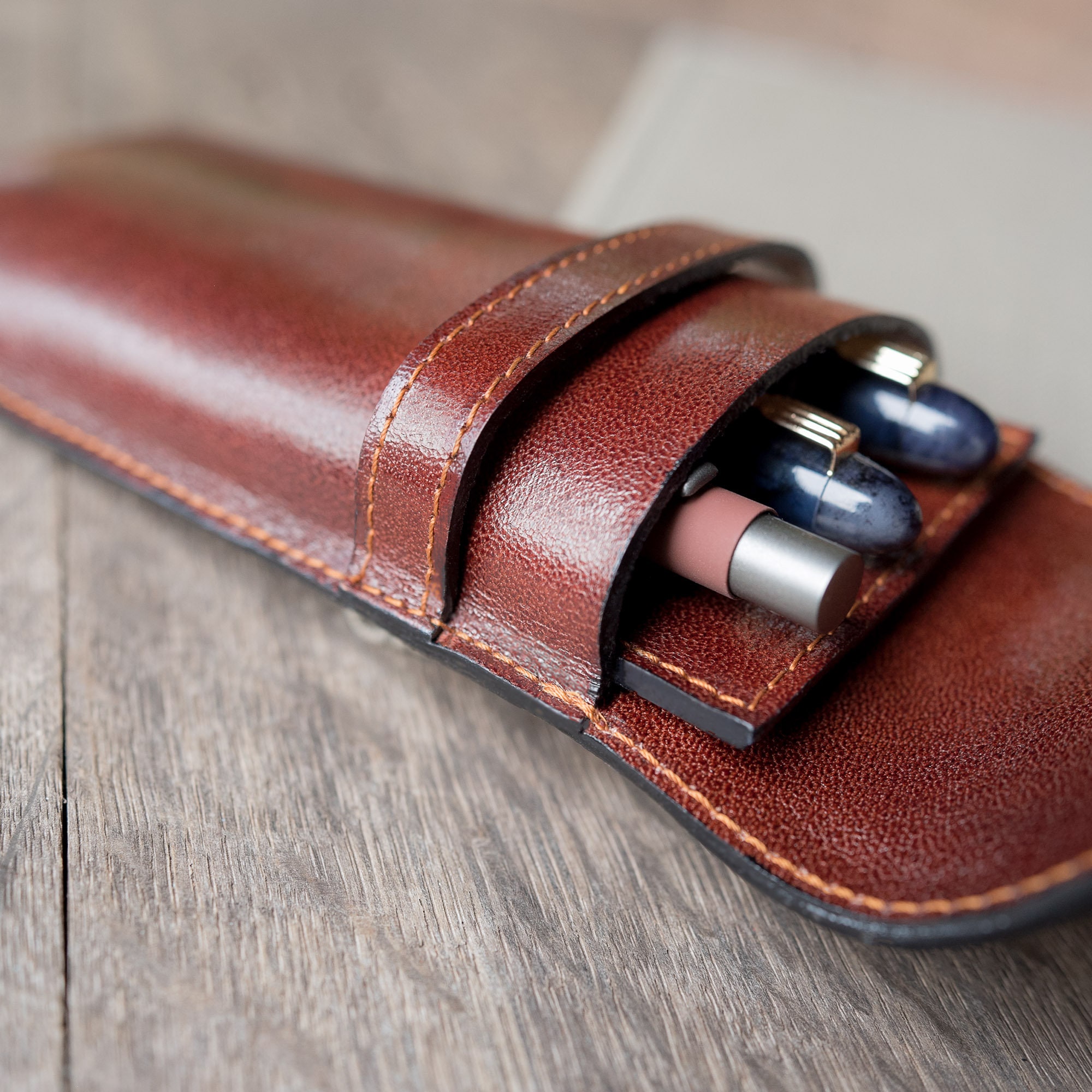 3 Slot Pen Case Personalized Leather Gift, Fountain Pen Case Collector ...