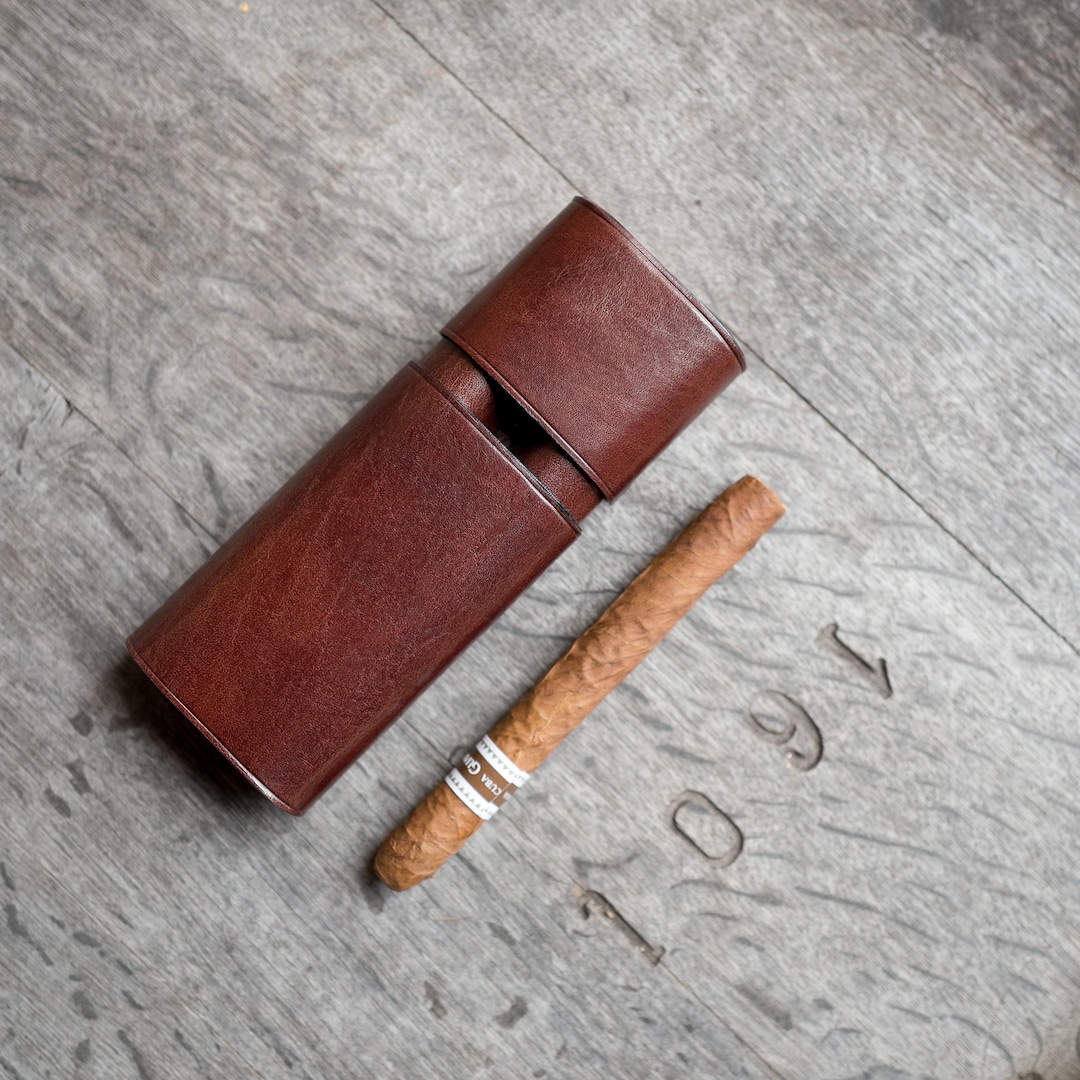Leather Cigar Tube Case Personalized Gift, Two Cigar Travel Case ...