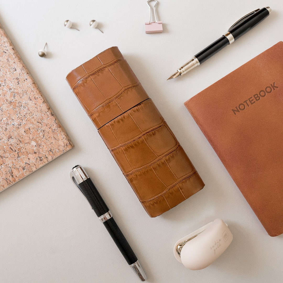 Pen Case for Two Pen, Fountain Pen Case 2 Slot, Crocodile Leather ...