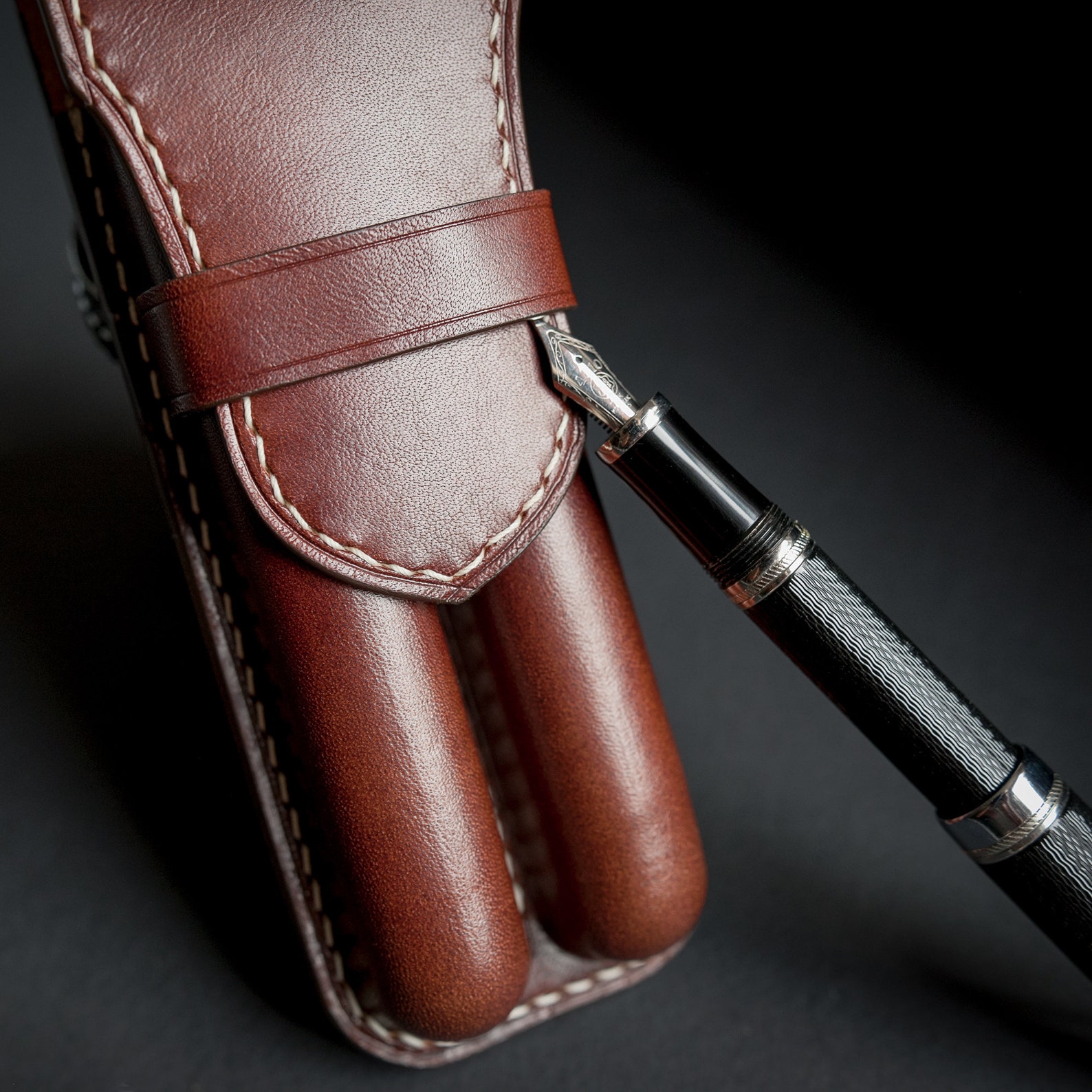 Leather Pen Case Holds 2 Pen for Man, Fountain Pen Case 2 Slot, Leather ...