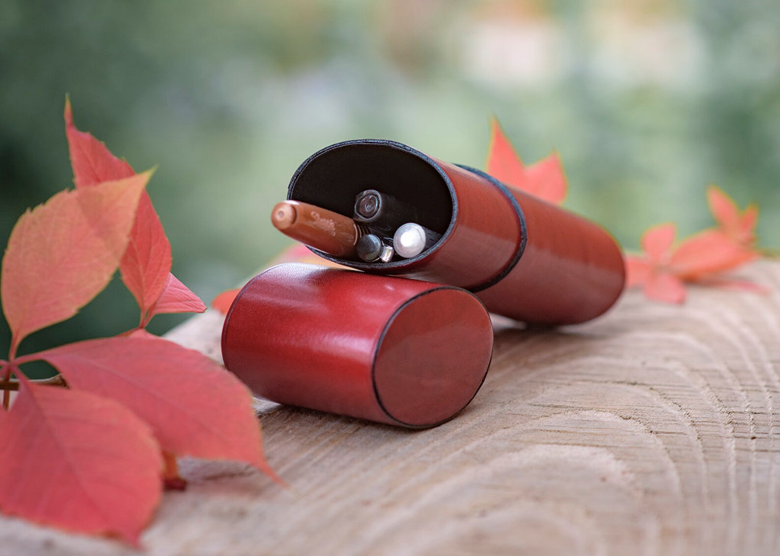 Leather Pen Case, Fountain Pens Case, Leather Pen Holder, Red Leather ...