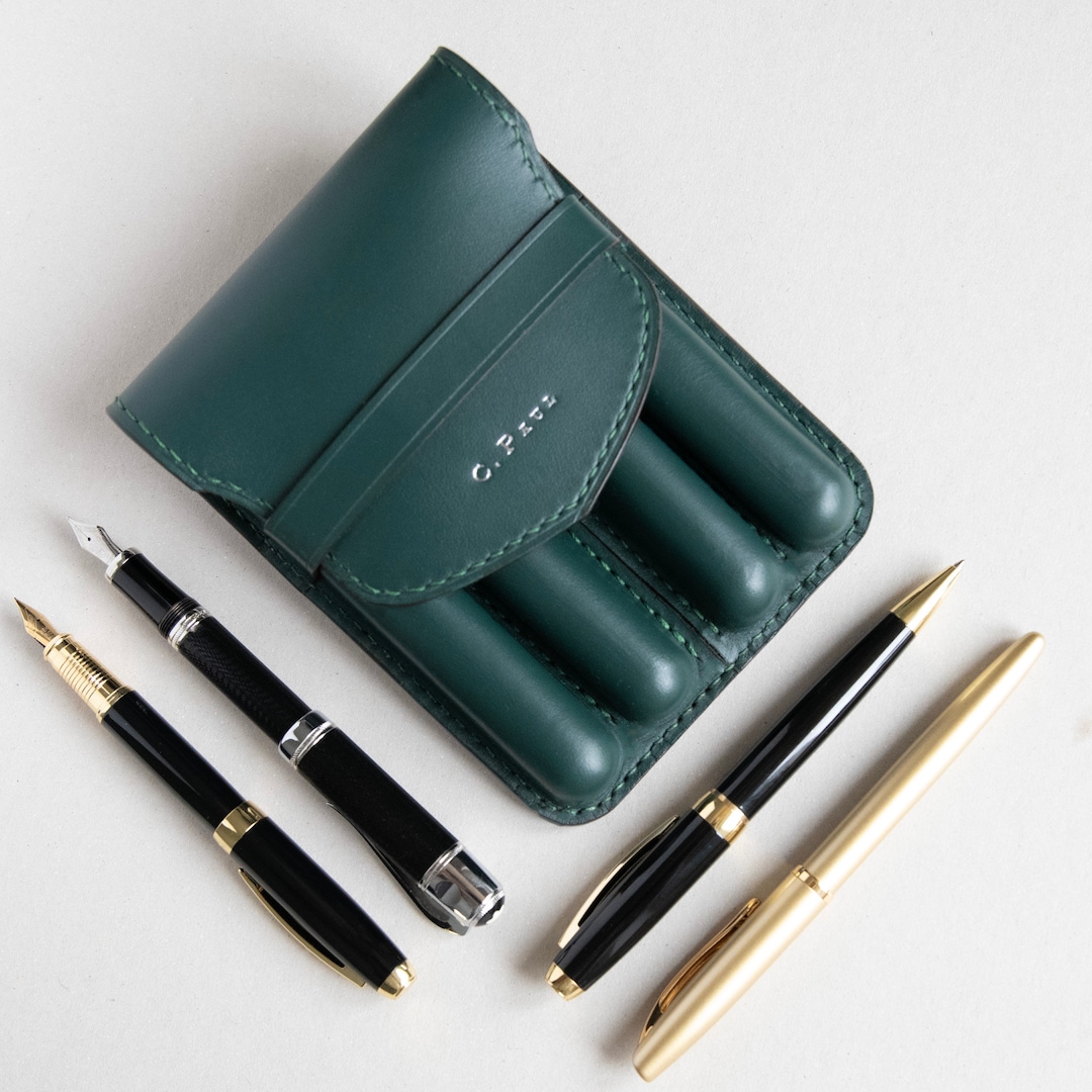 Engraved Leather 4-slot Pen Case, Personalized Fountain Pen Pouch - Etsy