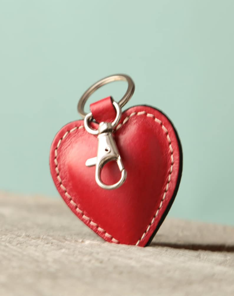 Leather Heart Keychain Personalized Keyring Monogrammed | Etsy