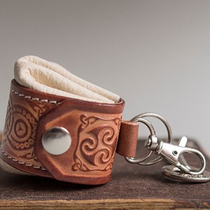 Celtic Triskelion Keychain, Irish Leather Keychain, Triple Spiral ...