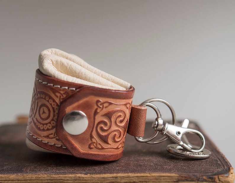 Celtic Triskelion Keychain, Irish Leather Keychain, Triple Spiral ...