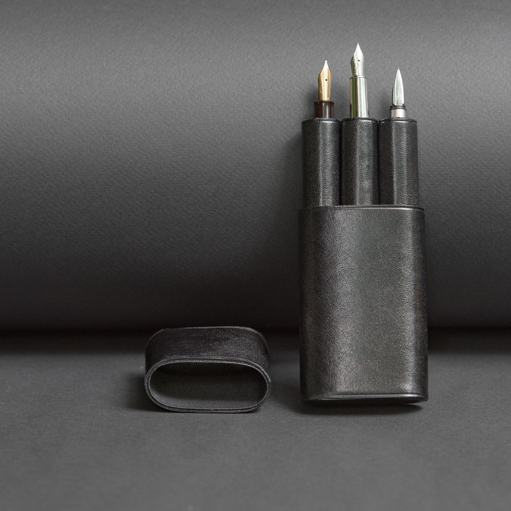 3 Fountain Pen Case Leather Pen Case for Men Black Pen | Etsy
