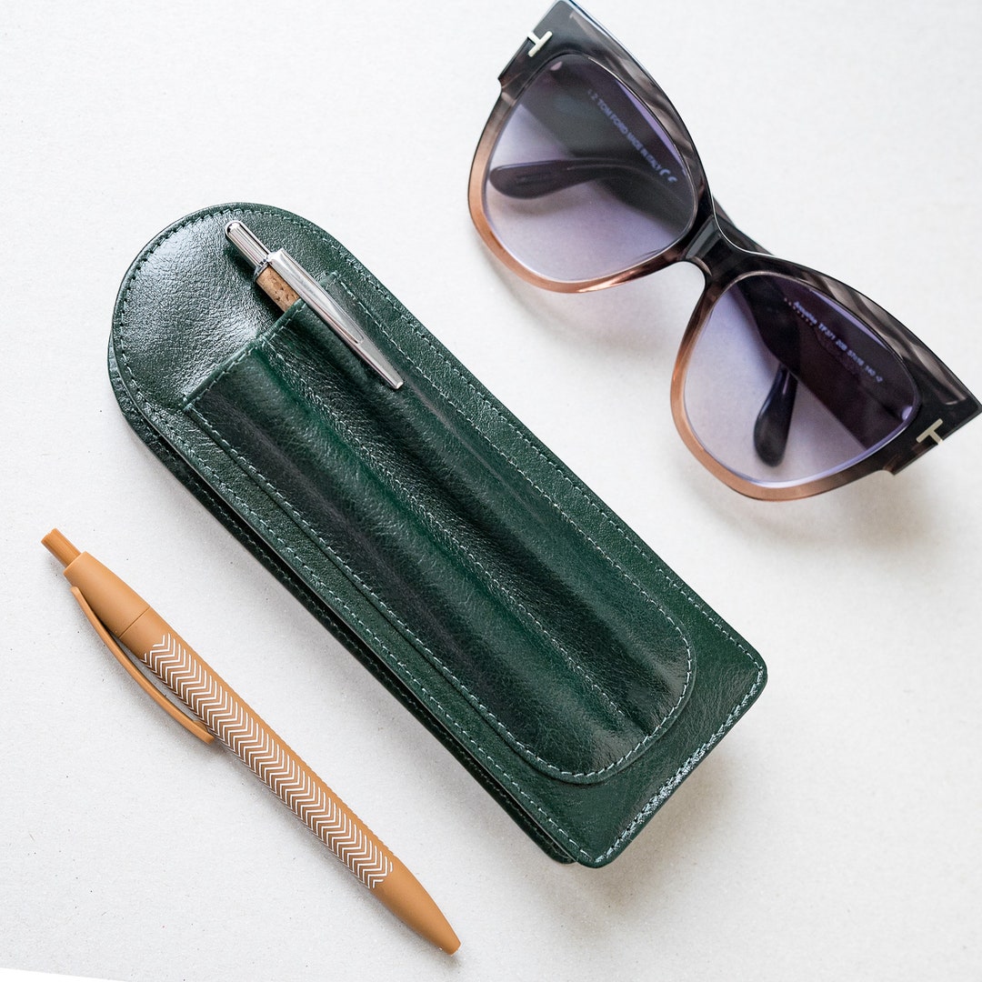 Leather Sunglass Case With 2 Pen Holder, Personalized Glasses Case Gift ...