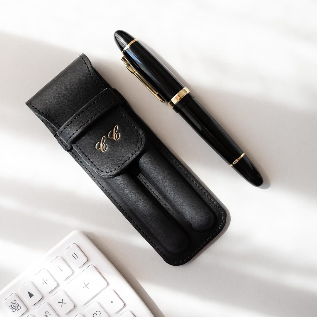 Personalized Black Leather 2-slot Pen Case: Fountain Pen Holder - Etsy