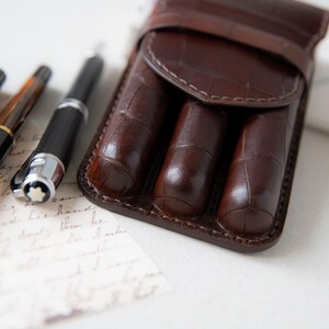 Crocodile Leather 3-slot Fountain Pen Case: Personalized Pen Organizer ...