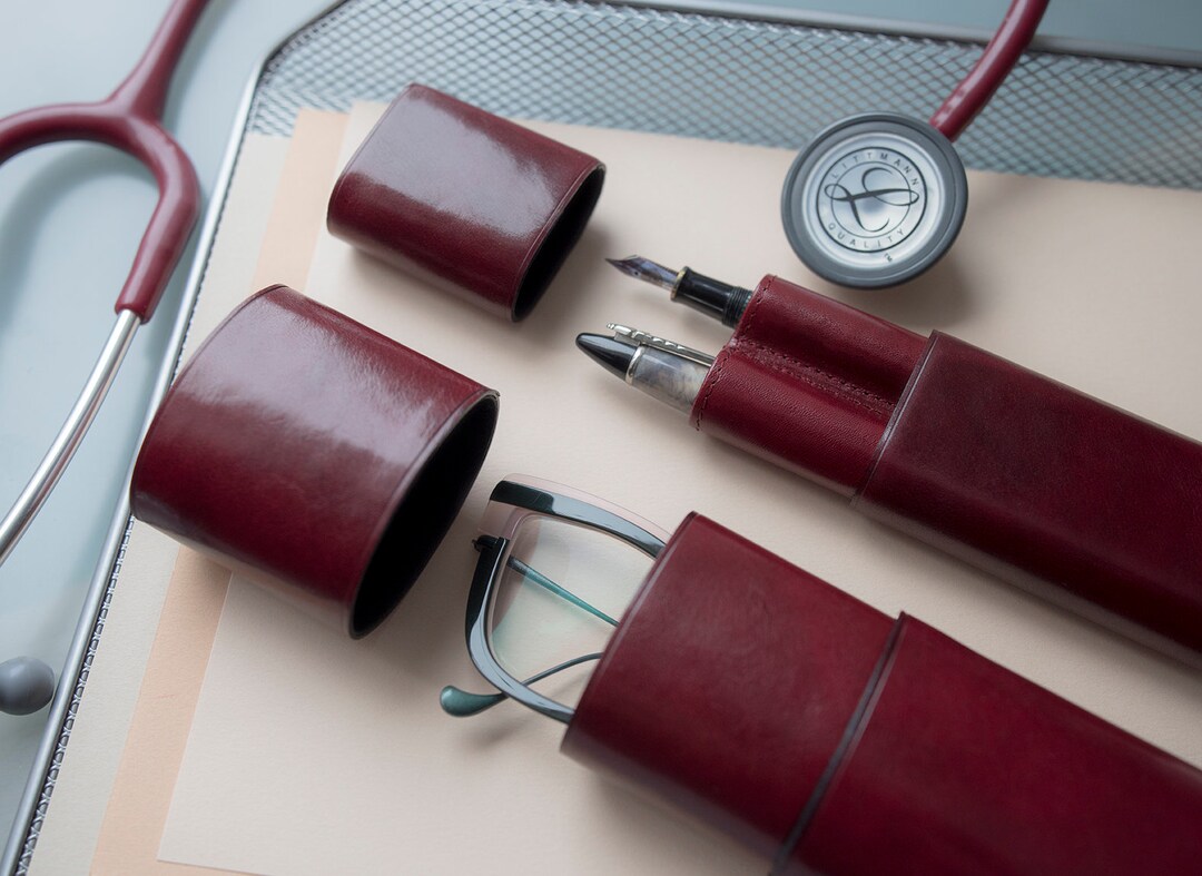 Pen Case With Glasses Case Leather Kit for Doctor, Personalized Leather ...