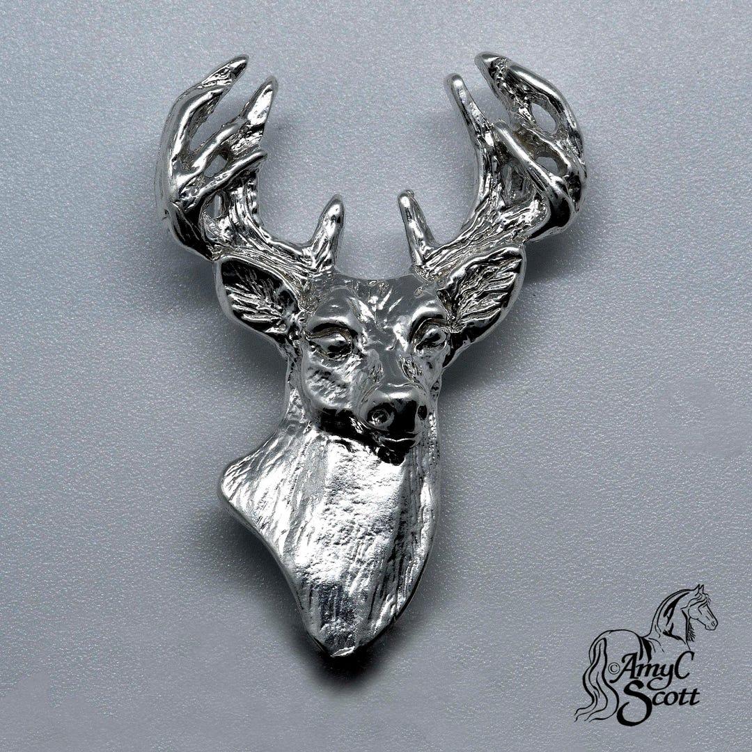 White Tailed Deer Buck Portrait Solid Sterling Silver Pendant Necklace ...