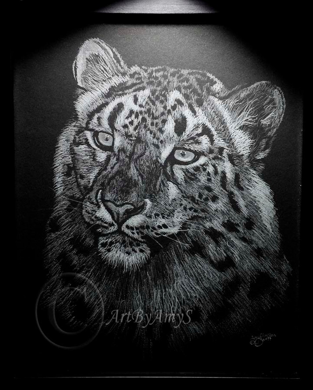 Snow Leopard. Original Engraved Glass Fine Art. Framed and Ready to ...