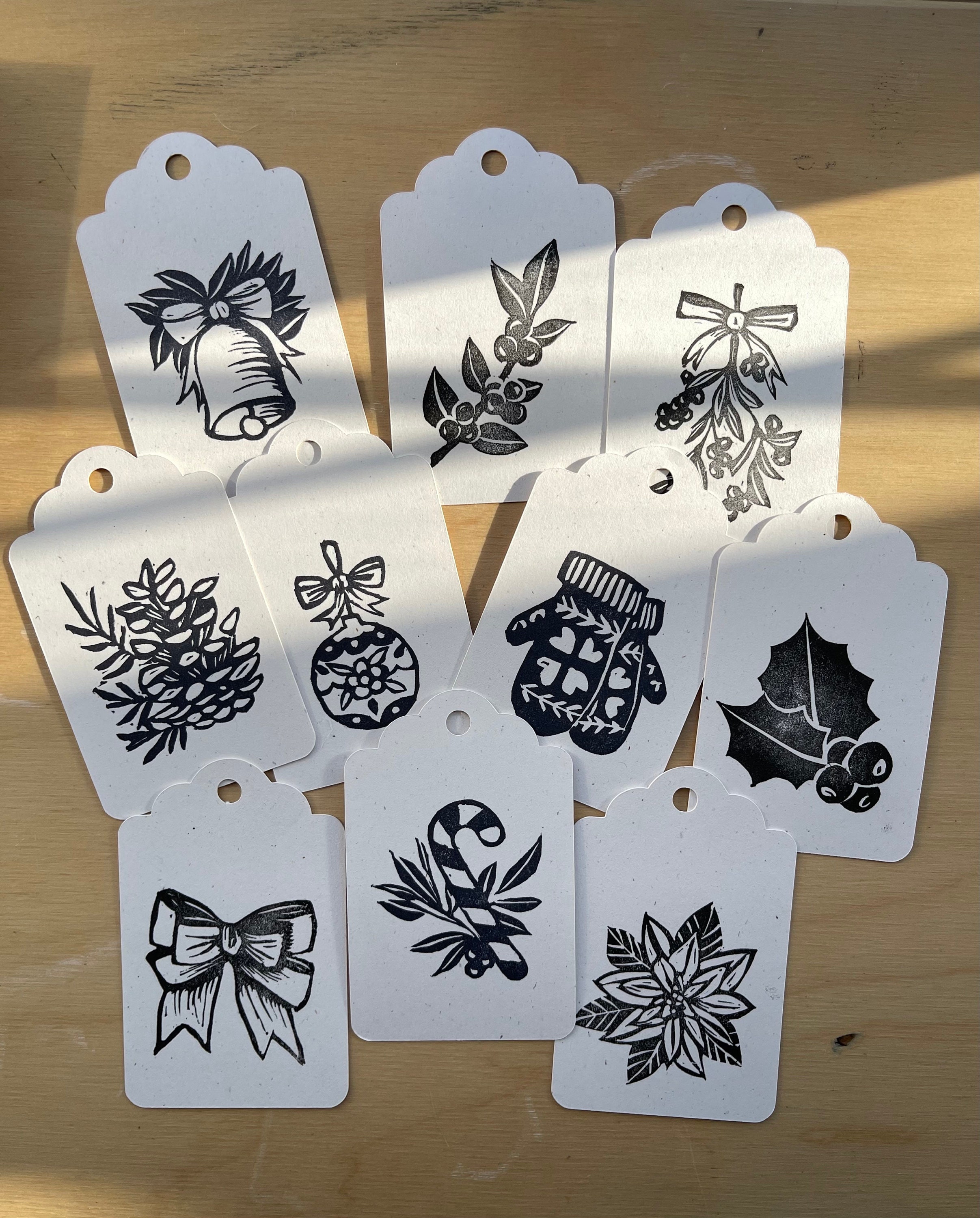 Winter Theme Holiday Assorted Hand Printed Gift Tags - Etsy