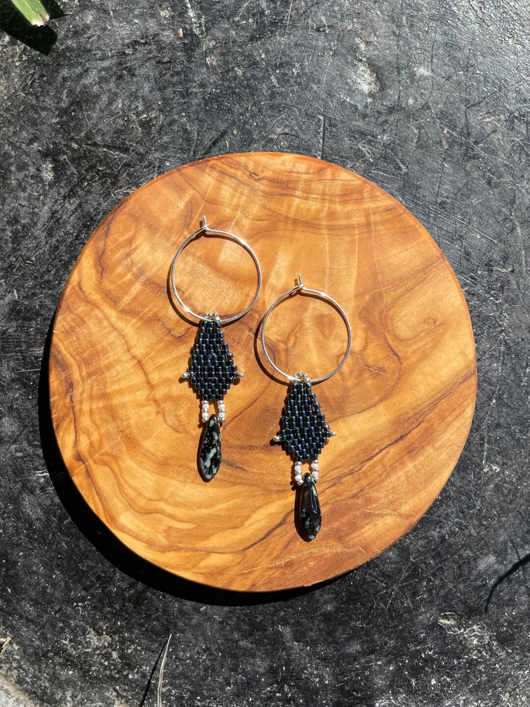 Leila - Mini Goth Dagger Beaded Earrings in Gunmetal With Hoops or ...