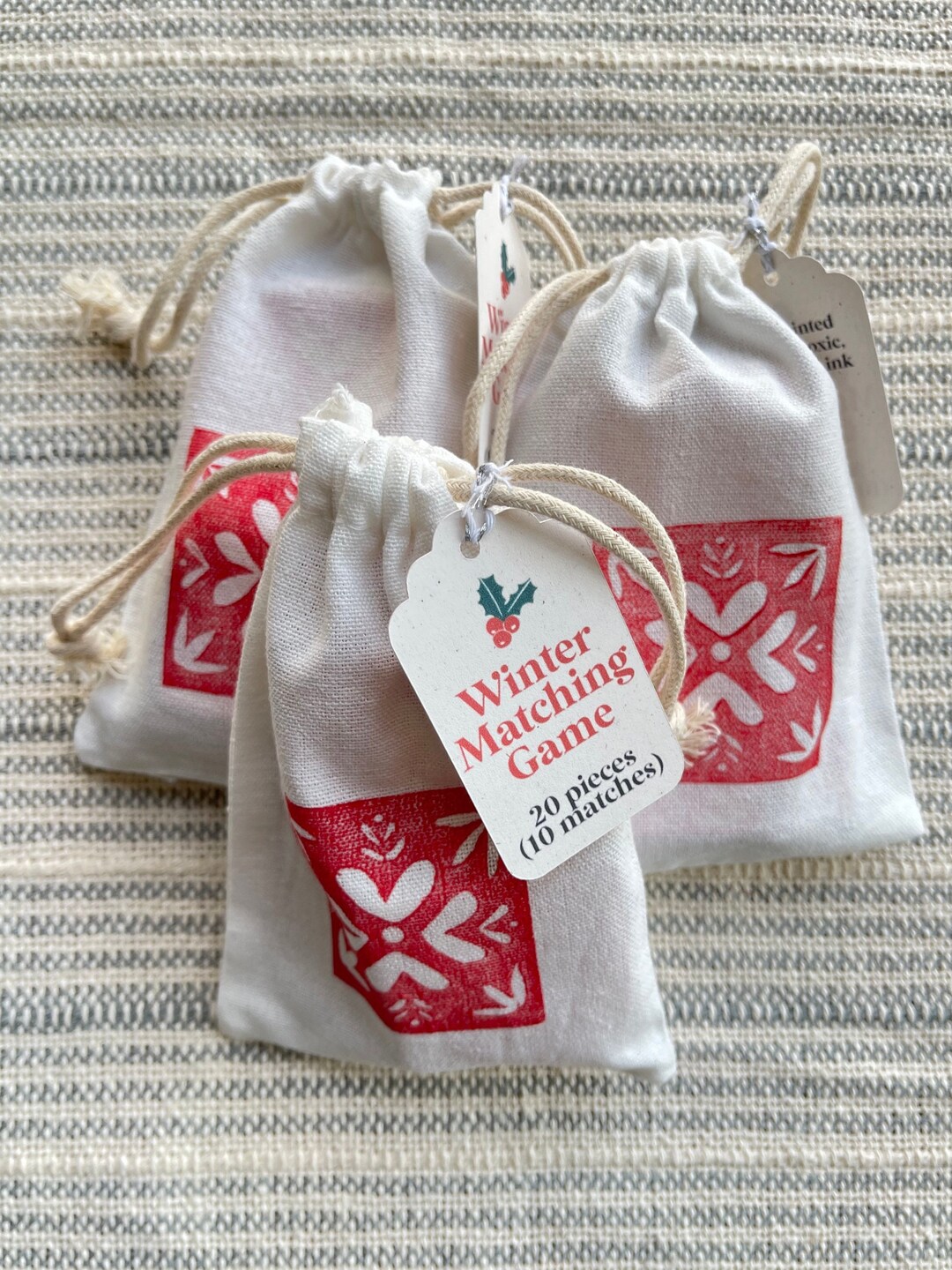 Wooden Winter Holiday Matching Memory Game Handmade Handprinted Non ...