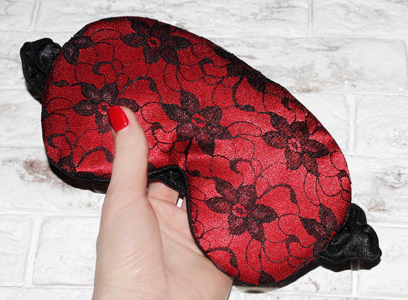 Red Satin and Black Lace Sleep Mask Women Sleeping Mask Lace | Etsy