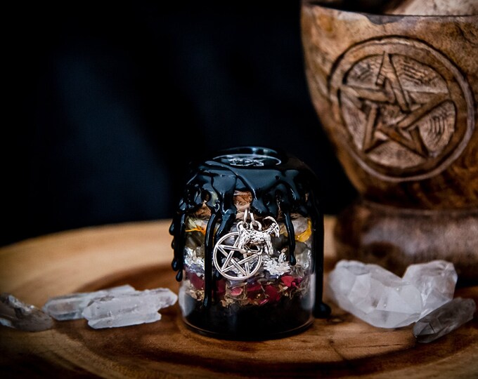 Witch Familiar Spell Jar Goat/ Black Philip devotional Tribute small - Etsy