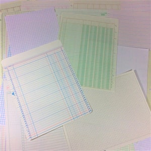 30 Old Ledger Graph Paper Sheets Pages Vintage Book Scrapbook Junk ...