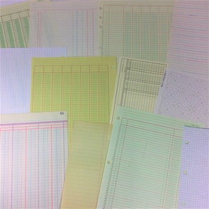 30 Old Ledger Graph Paper Sheets Pages Vintage Book Scrapbook Junk ...