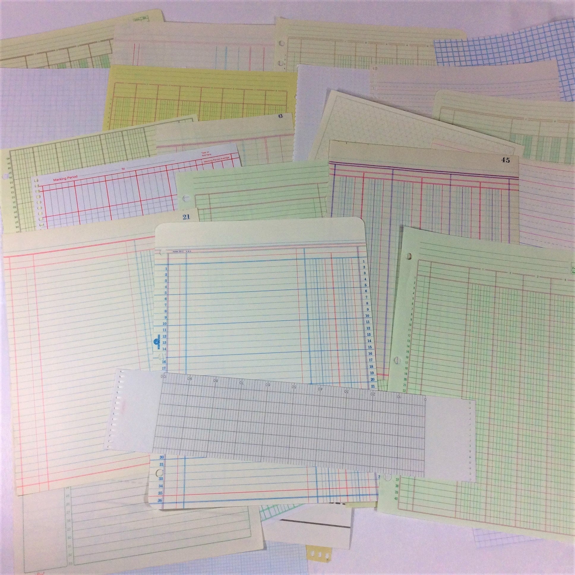 30 Old Ledger Graph Paper Sheets Pages Vintage Book Scrapbook Junk ...