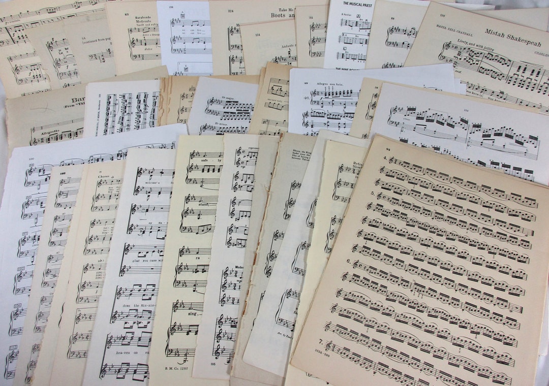 50+ LARGE Old Sheet Music Pages, Vintage Hymn Piano Book Antique Craft ...