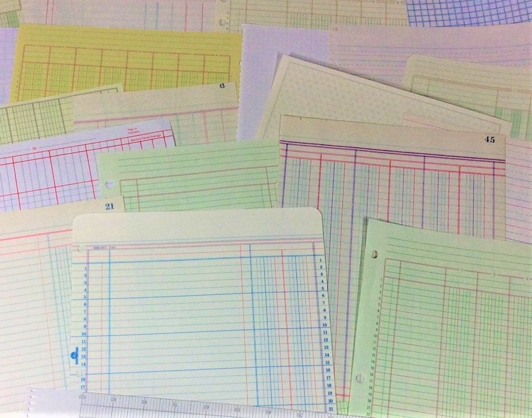 30 Old Ledger Graph Paper Sheets Pages Vintage Book Scrapbook Junk ...