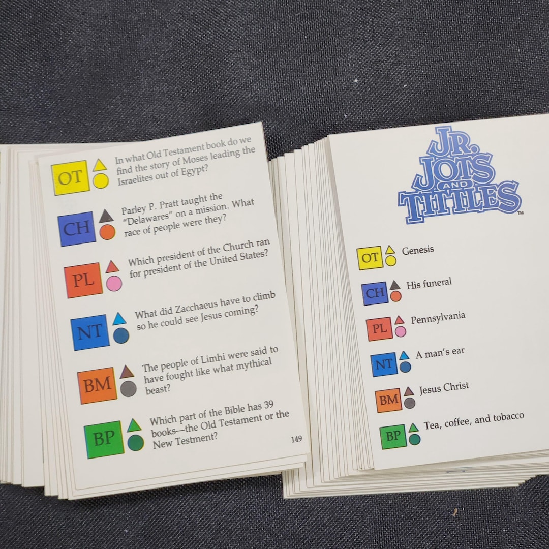 100 Junior Mormon Trivia Game Cards, Vintage Trivial Pursuit Jots and ...