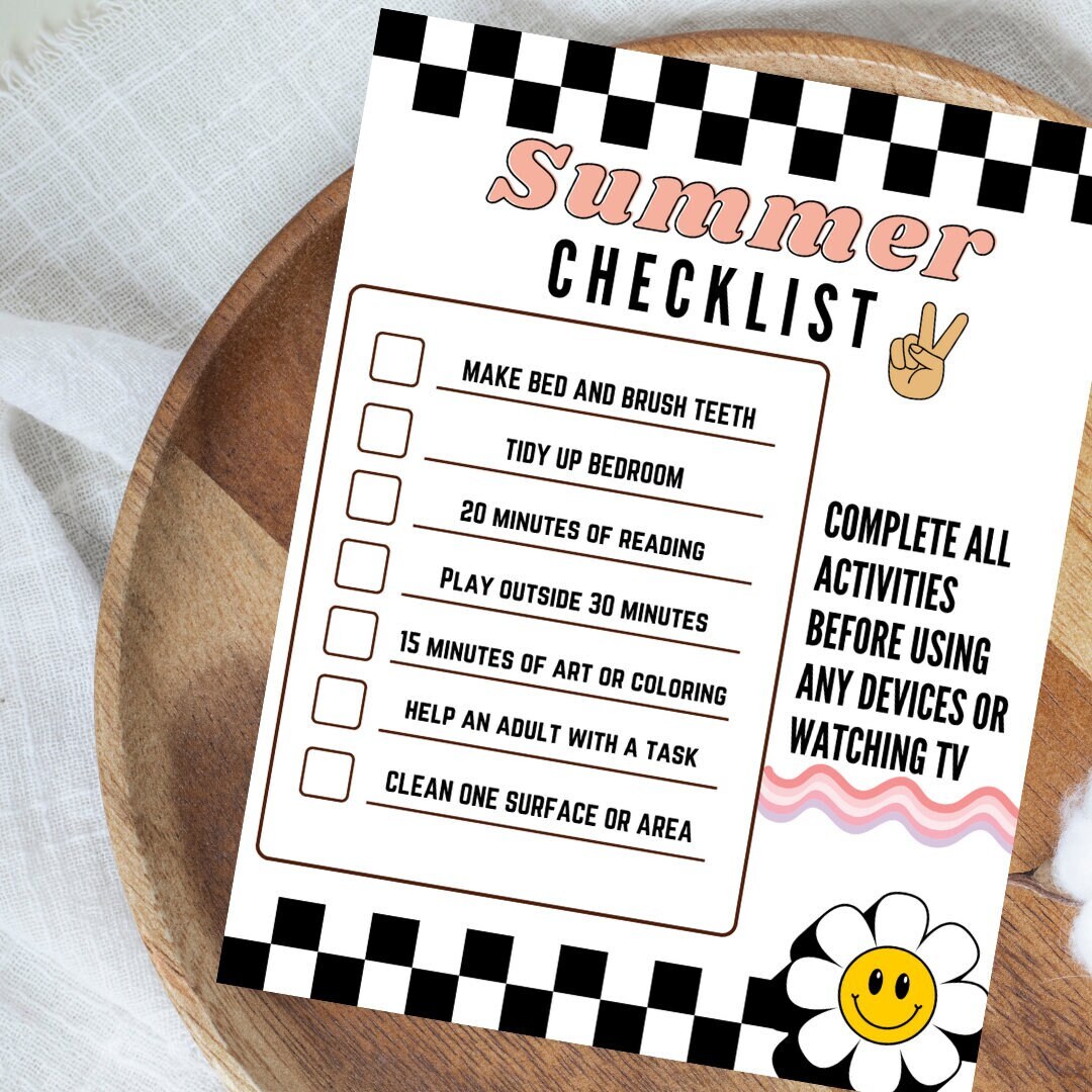 Summer Check List Chore Chart Printable Kids List Retro - Etsy Israel
