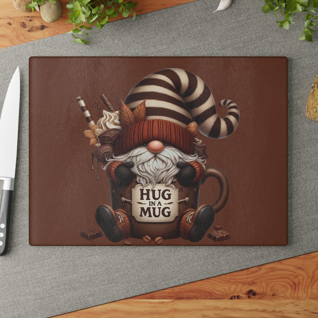 Hug in a Mug Gnome Glass Cutting Board - Etsy