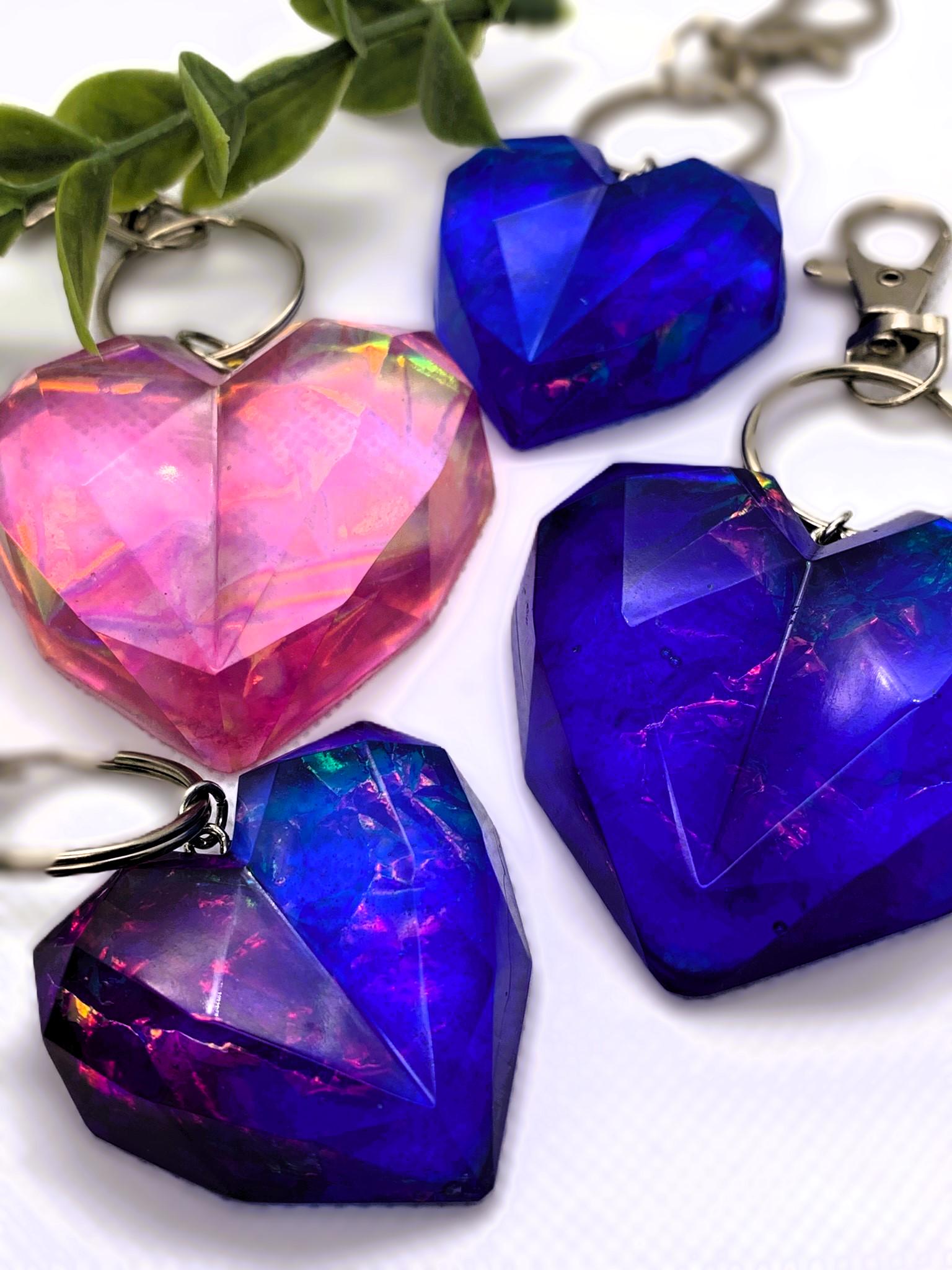 Custom Color Iridescent Faceted Heart Handmade Keychain or Charm One-of ...