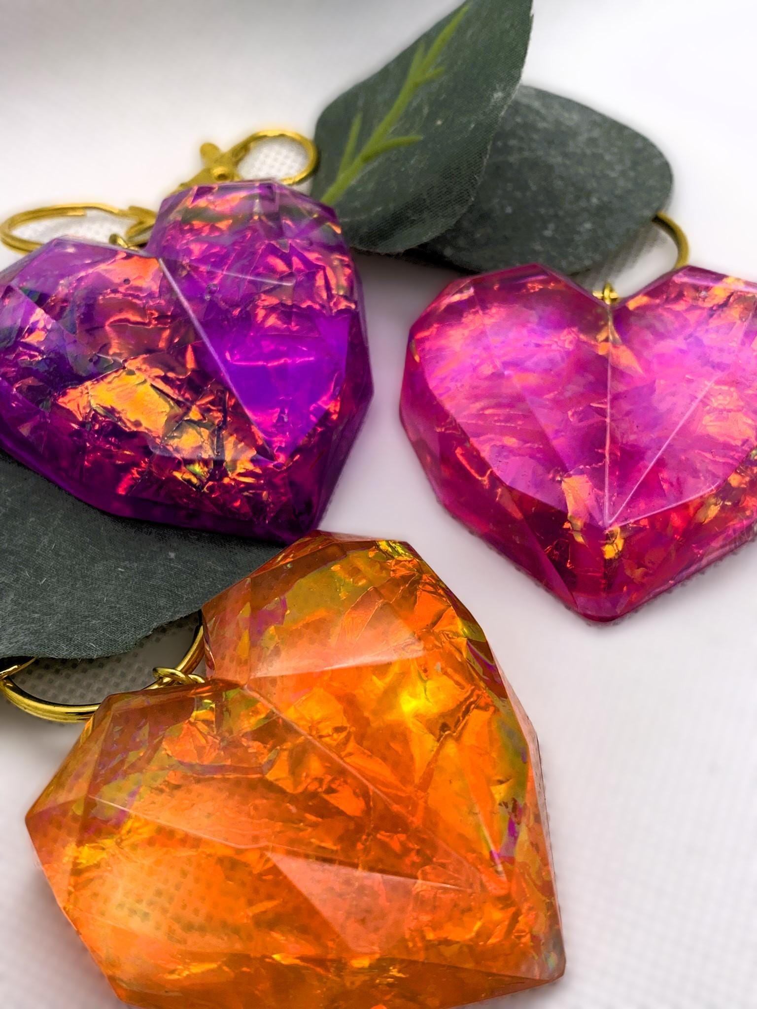 Custom Color Iridescent Faceted Heart Handmade Keychain or Charm One-of ...