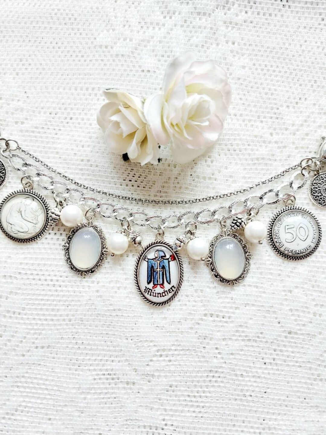 Charivari Chain for the Dirndl Münchnerkindl/nostalgic 50 Pfennig Coins ...