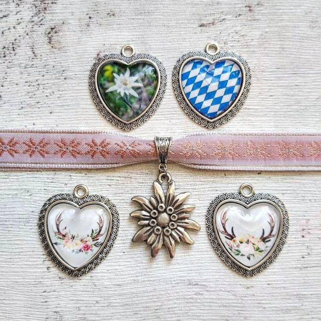 Dirndl Collar With Edelweiss Heart Pendant/choker/color - Etsy