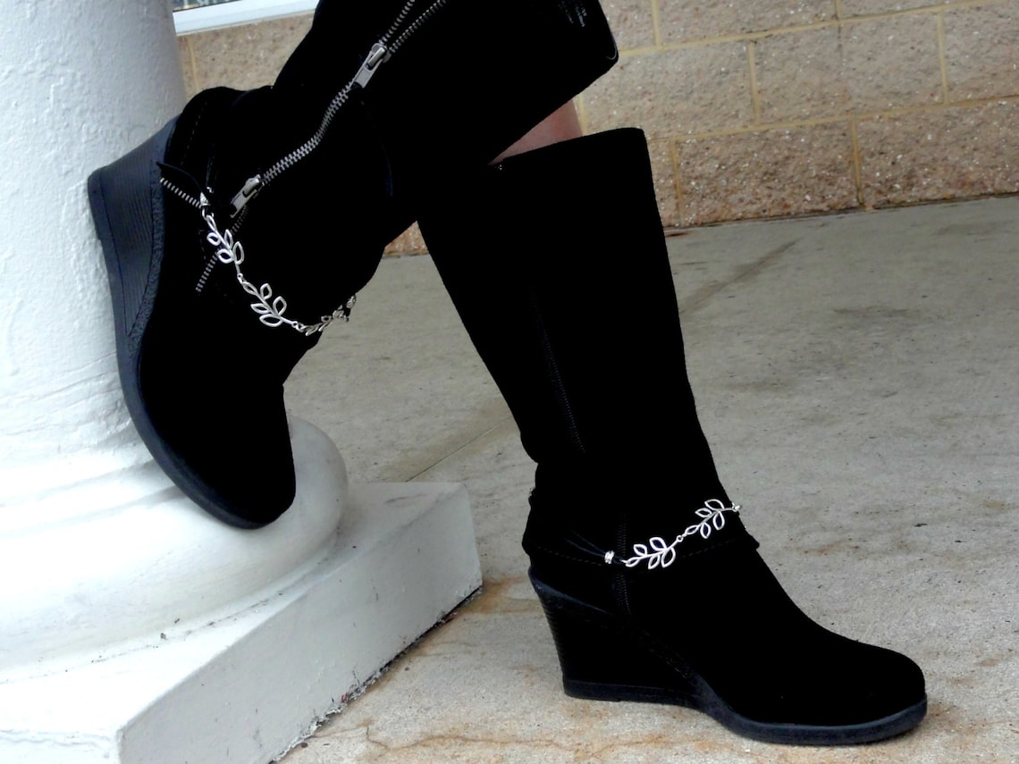 Boot Accessories Chains, Silver and Black Leather Lacings, Boot ...