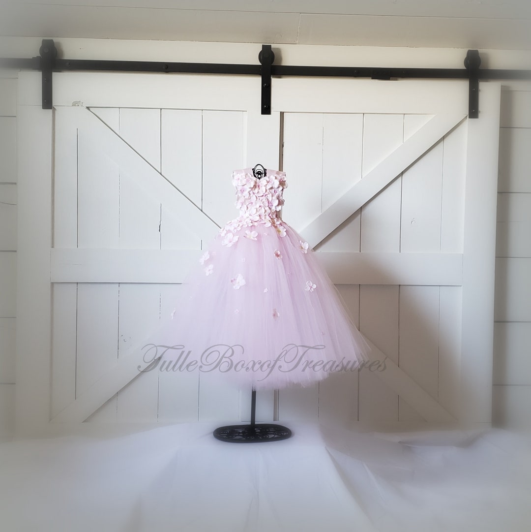 Light Pink Hydrangea Tulle Dress With Ribbon Straps/unique Flower Girl ...