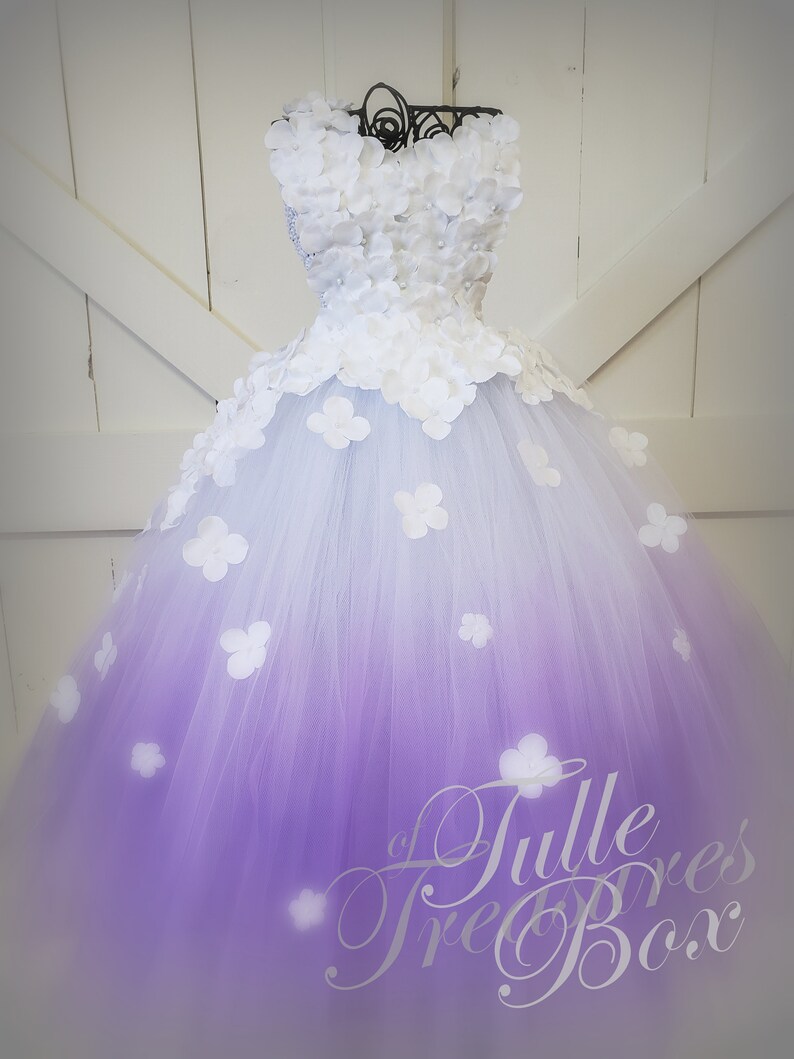 White & Purple Ombre Hydrangea Tulle Dress With One Flower - Etsy