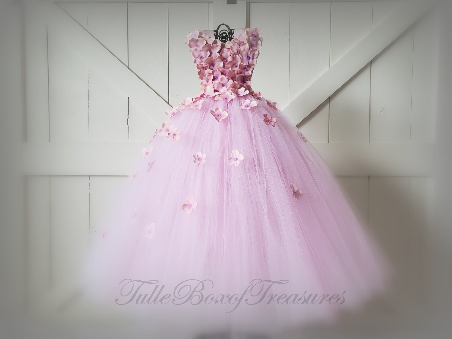 Shades of Pink Hydrangea Tulle Dress With Ribbon Straps/flower - Etsy